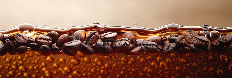 Close-up of Coffee Beans Floating in Rich Espresso with Bubbles ...
