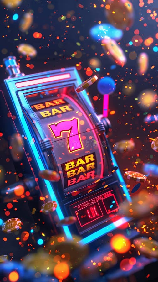 Close-up of Illuminated Slot Machine with Sevens and Bars Surrounded by ...