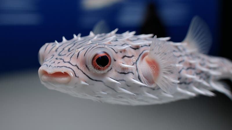 Close Up of a Puffer Fish in Aquarium with Blue Background. Stock Photo ...