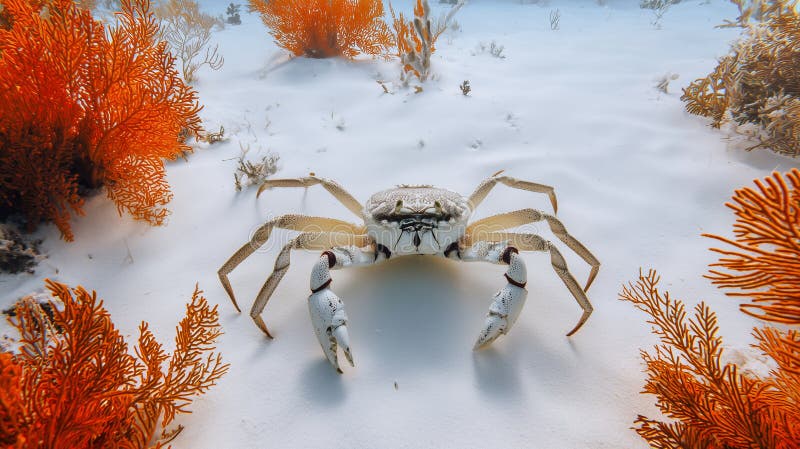 Crab on the Bottom of a Tropical Coral Reef with Seaweed. Stock Photo ...