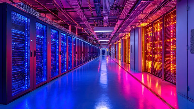 Colorful Data Center Corridor Stock Photo - Image of architecture ...