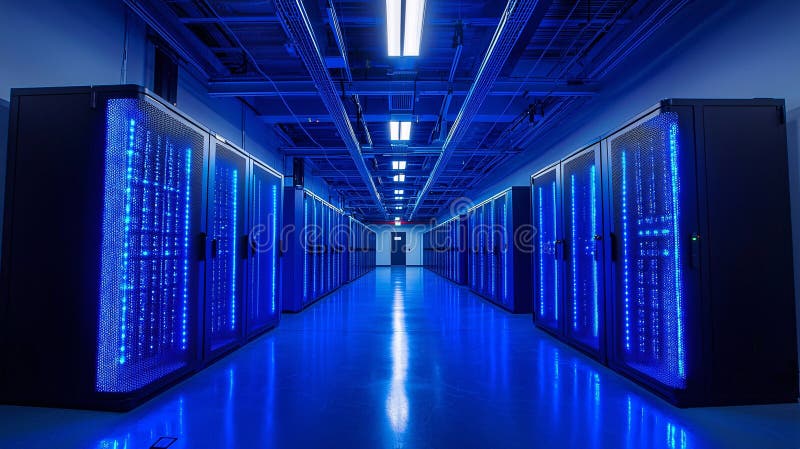 Server Room Under Blue Light Stock Image - Image of fire, computing ...