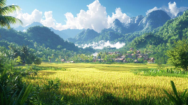 Sunny valley rice fields stock photo. Image of rivers - 373881328