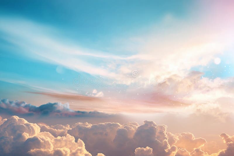 Golden Sunrise Sky with Puffy Clouds and Light Rays – AI Generated ...