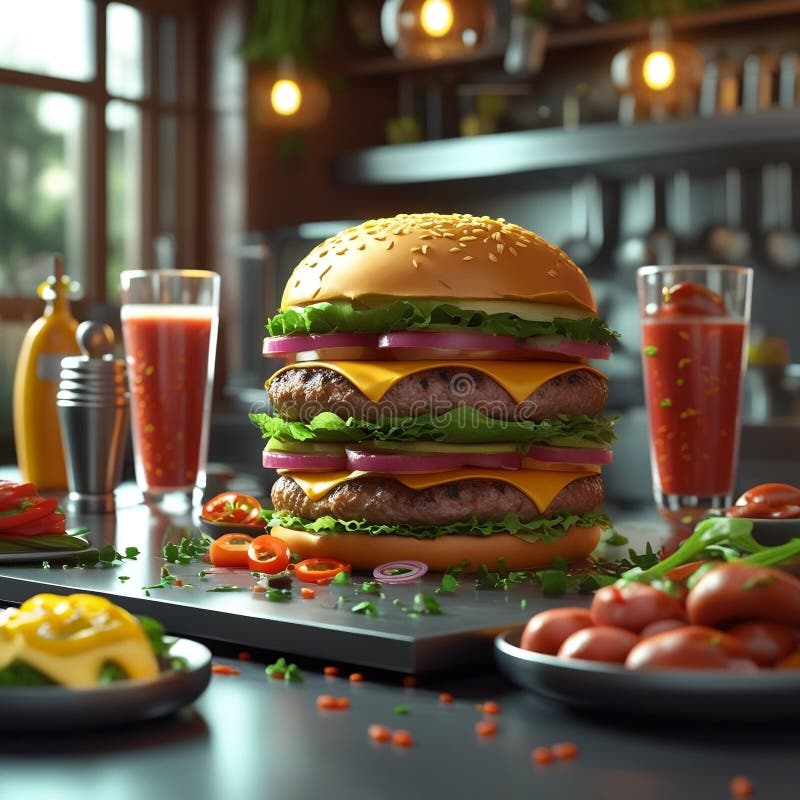 AI Generated Gourmet Double Cheeseburger with Lettuce, Tomato, and ...