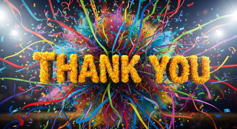 Floral Thank You Text with Confetti Explosion (AI-Generated) Stock Illustration - Illustration ...