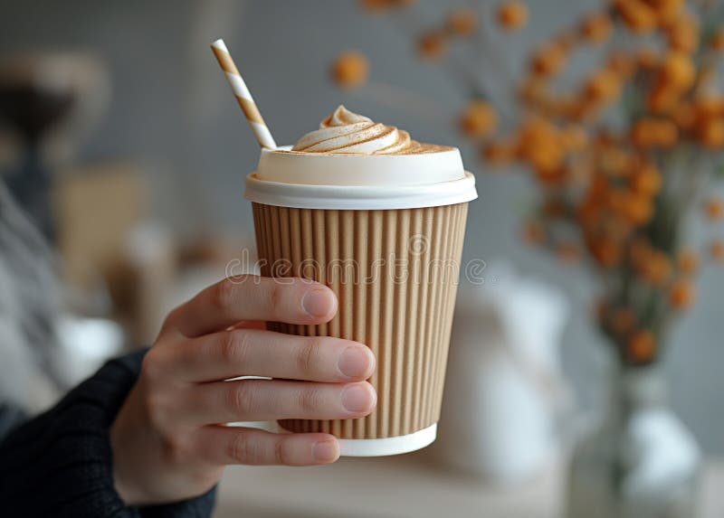 A Cafe Visitor Holds a Drink in His Hand with a Paper Drinking Straw ...