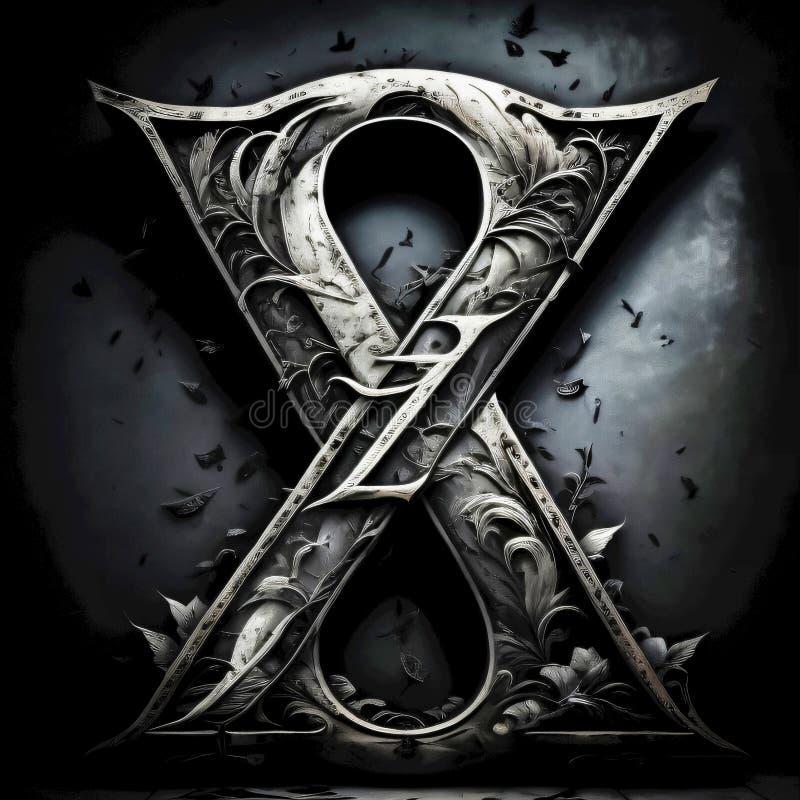 Monogram Letter "X" in Gothic Style, Black Tones Stock Illustration ...