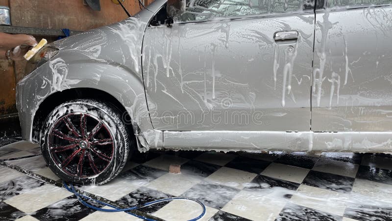 This Image is of Washing a Silver Car with Lots of Soap Stock Image ...