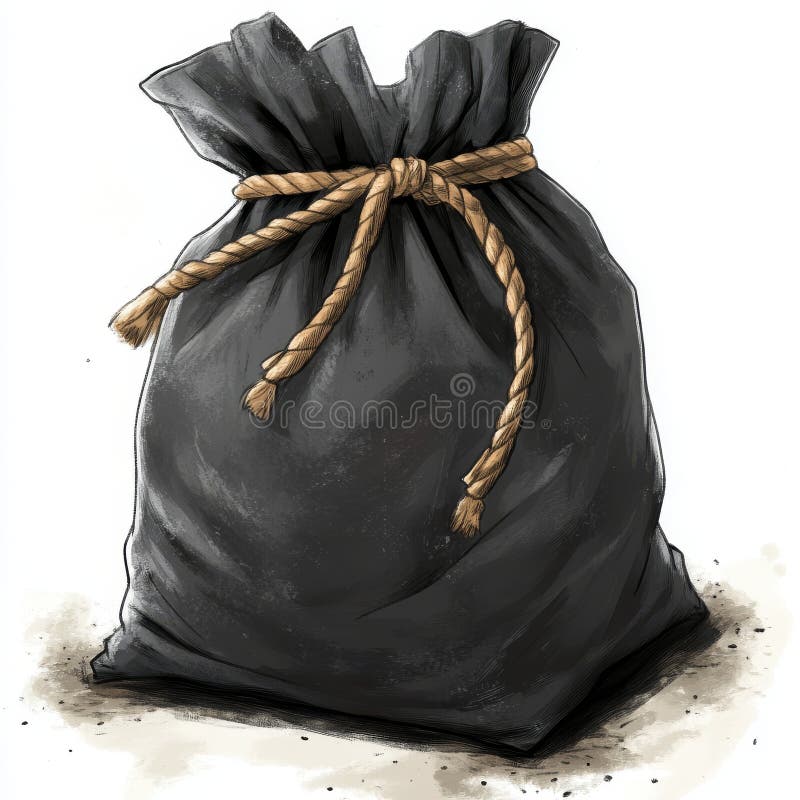 The Image is a Watercolor Drawing of a Sizable, Damaged Sack Topped ...