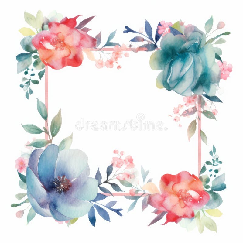 Image of Watercolor Flower Square Frame Generative AI Stock ...