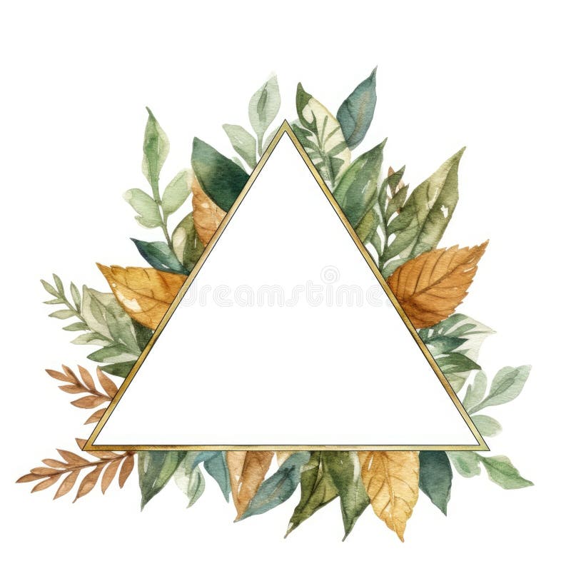 Image of Watercolor Green Leaves Triangle Frame on a White Background ...