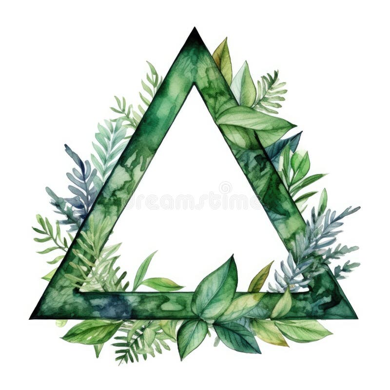 Image of Watercolor Green Leaves Triangle Frame on a White Background ...