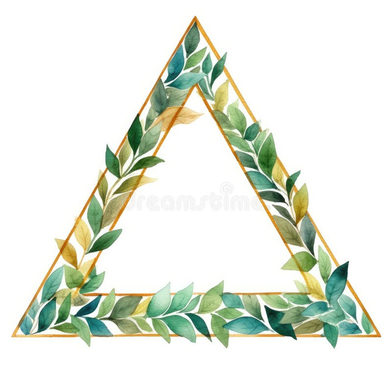 Image of Watercolor Green Leaves Triangle Frame on a White Background ...