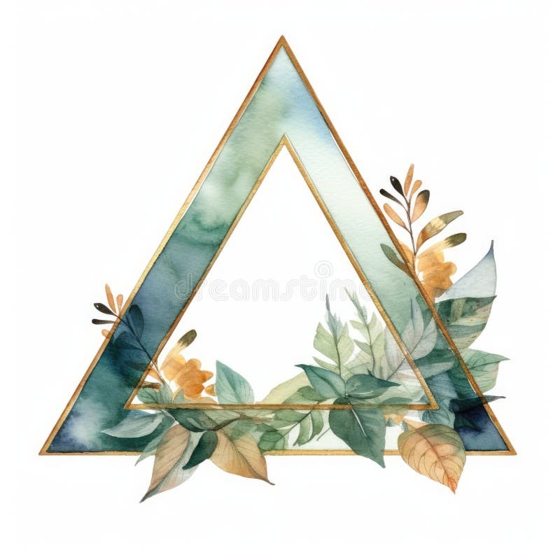 Image of Watercolor Green Leaves Triangle Frame on a White Background ...