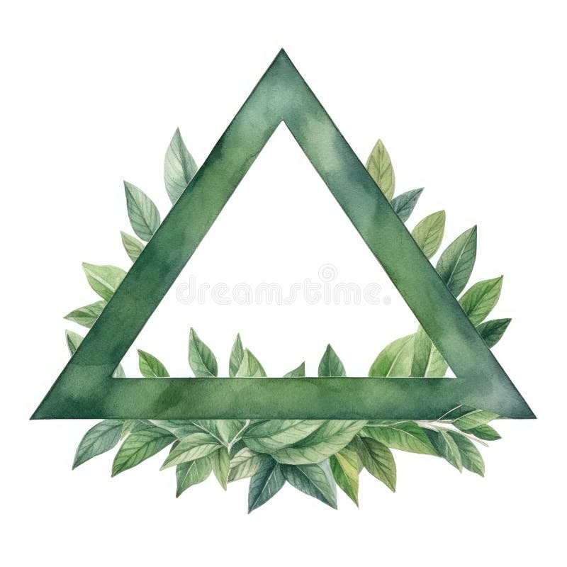 Image of Watercolor Green Leaves Triangle Frame on a White Background ...
