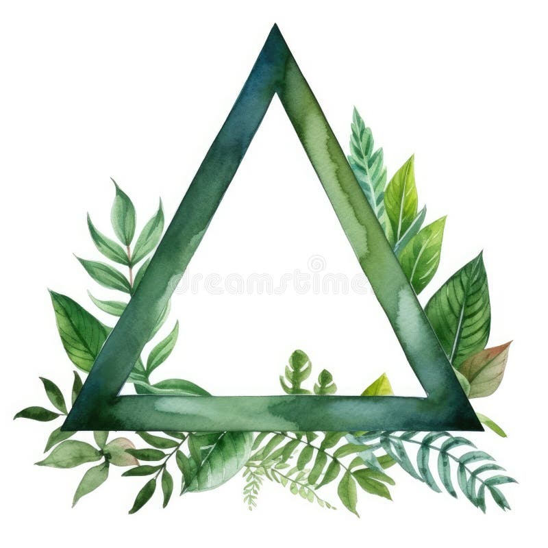 Image of Watercolor Green Leaves Triangle Frame on a White Background ...