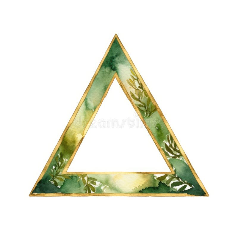 Image of Watercolor Green Leaves Triangle Frame on a White Background ...
