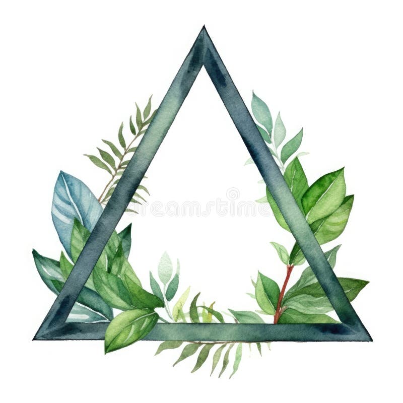 Image of Watercolor Green Leaves Triangle Frame on a White Background ...