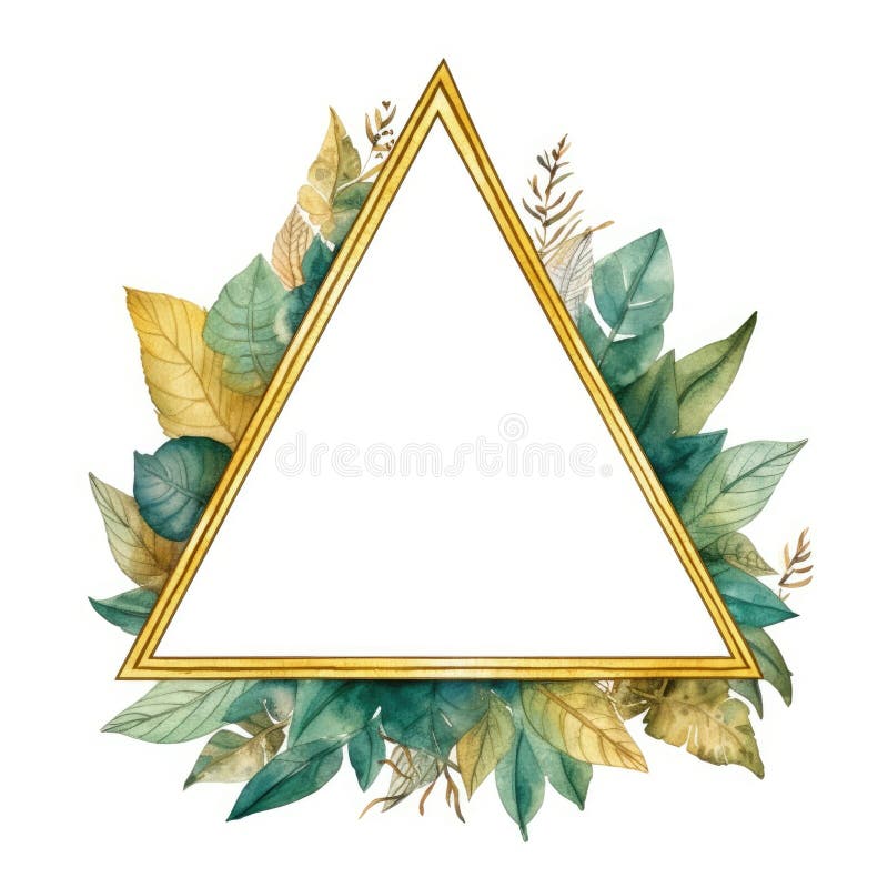 Image of Watercolor Green Leaves Triangle Frame on a White Background ...