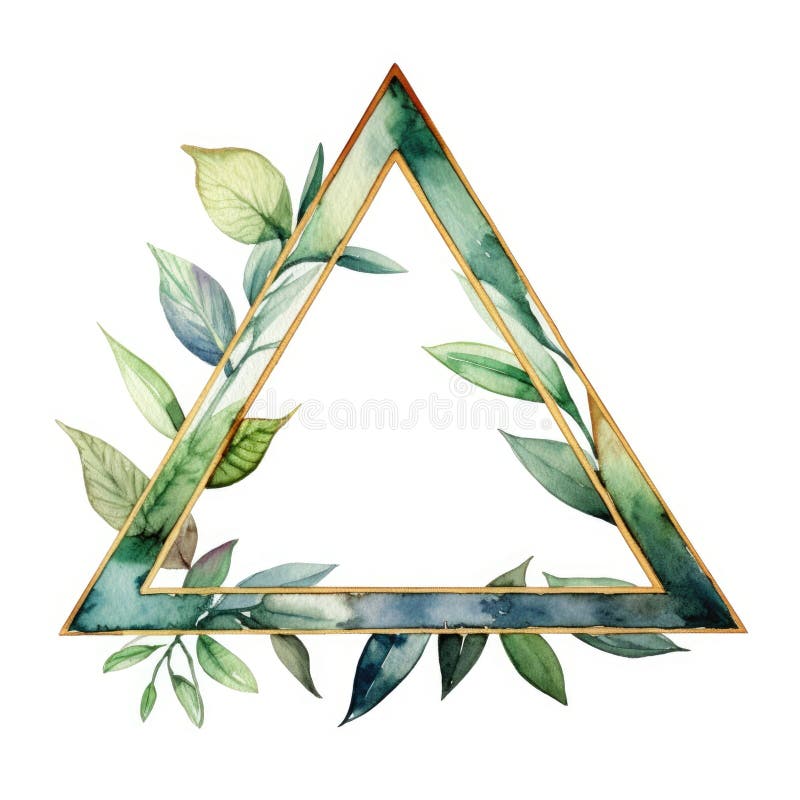 Image of Watercolor Green Leaves Triangle Frame on a White Background ...