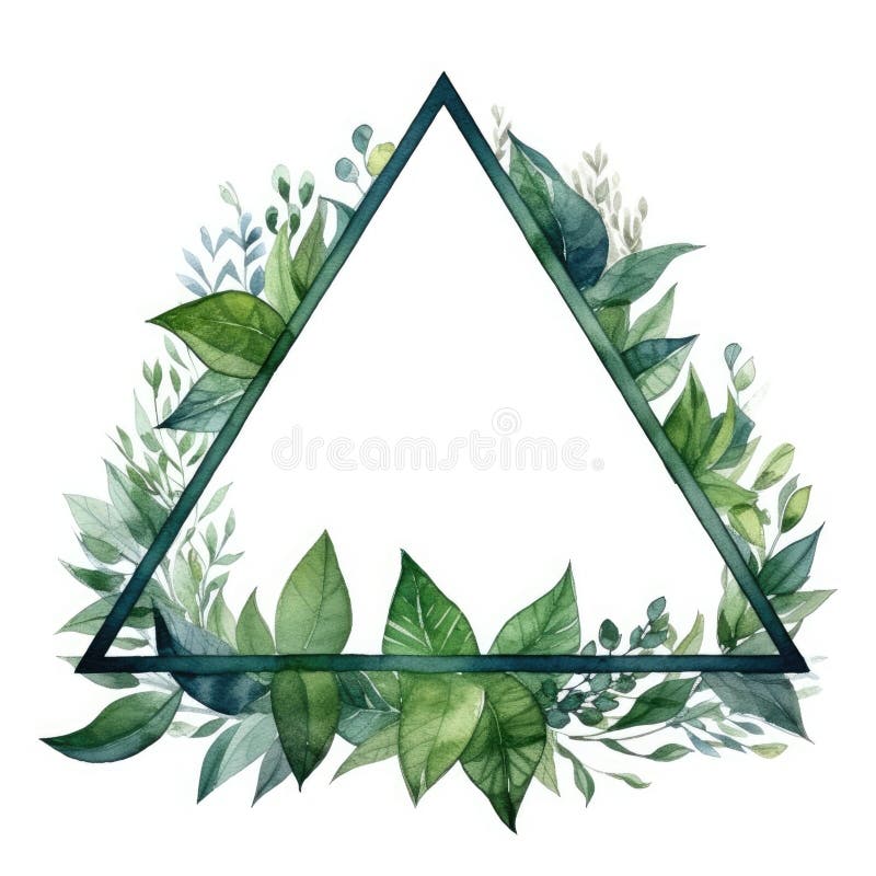 Image of Watercolor Green Leaves Triangle Frame on a White Background ...