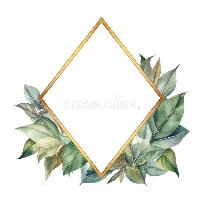 Image of Watercolor Green Leaves Triangle Frame on a White Background ...