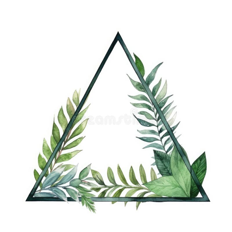 Image of Watercolor Green Leaves Triangle Frame on a White Background ...