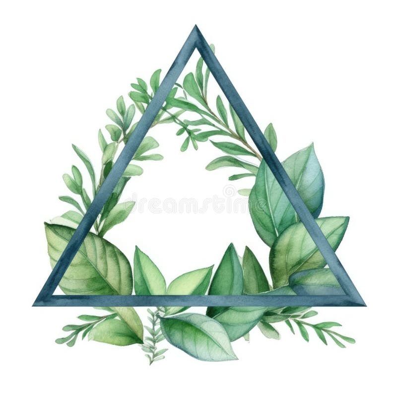 Image of Watercolor Green Leaves Triangle Frame on a White Background ...