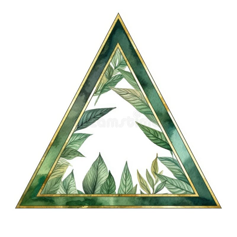 Image of Watercolor Green Leaves Triangle Frame on a White Background ...