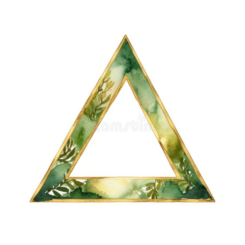 Image of Watercolor Green Leaves Triangle Frame on a White Background ...