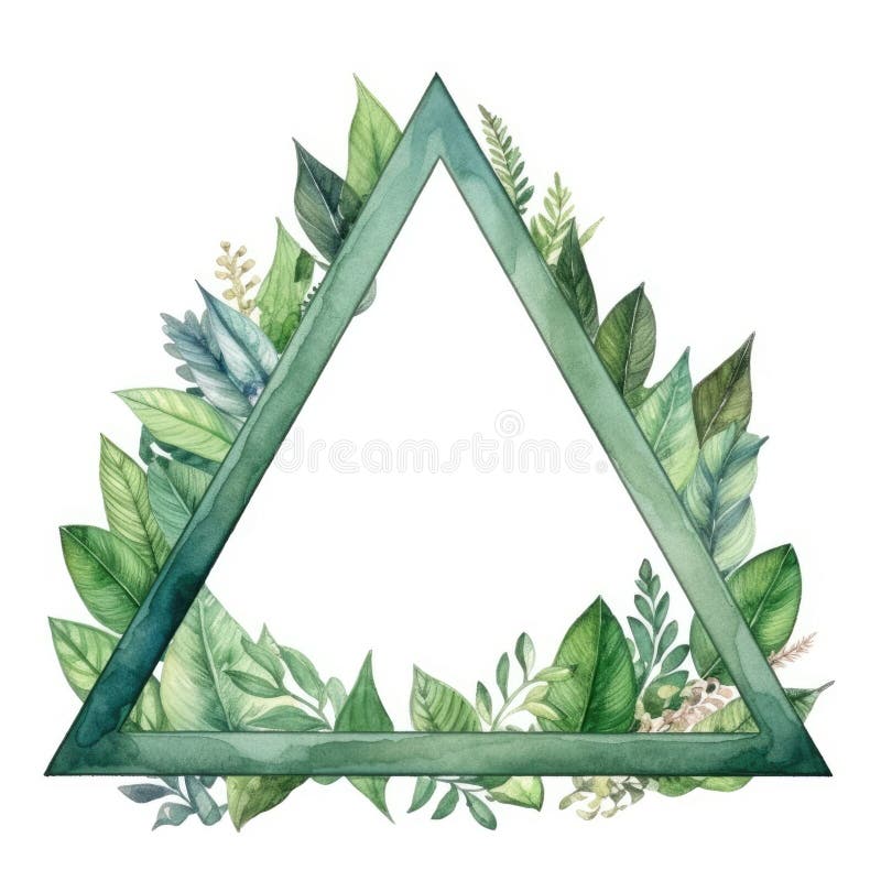 Image of Watercolor Green Leaves Triangle Frame on a White Background ...