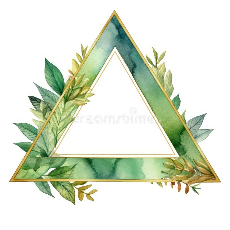 Image of Watercolor Green Leaves Triangle Frame on a White Background ...