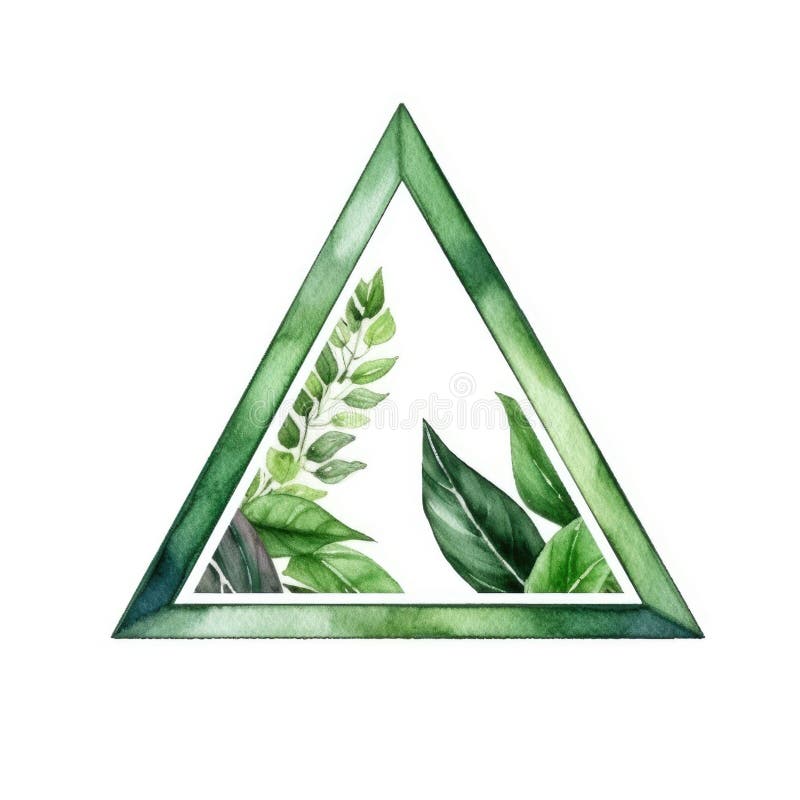 Image of Watercolor Green Leaves Triangle Frame on a White Background ...