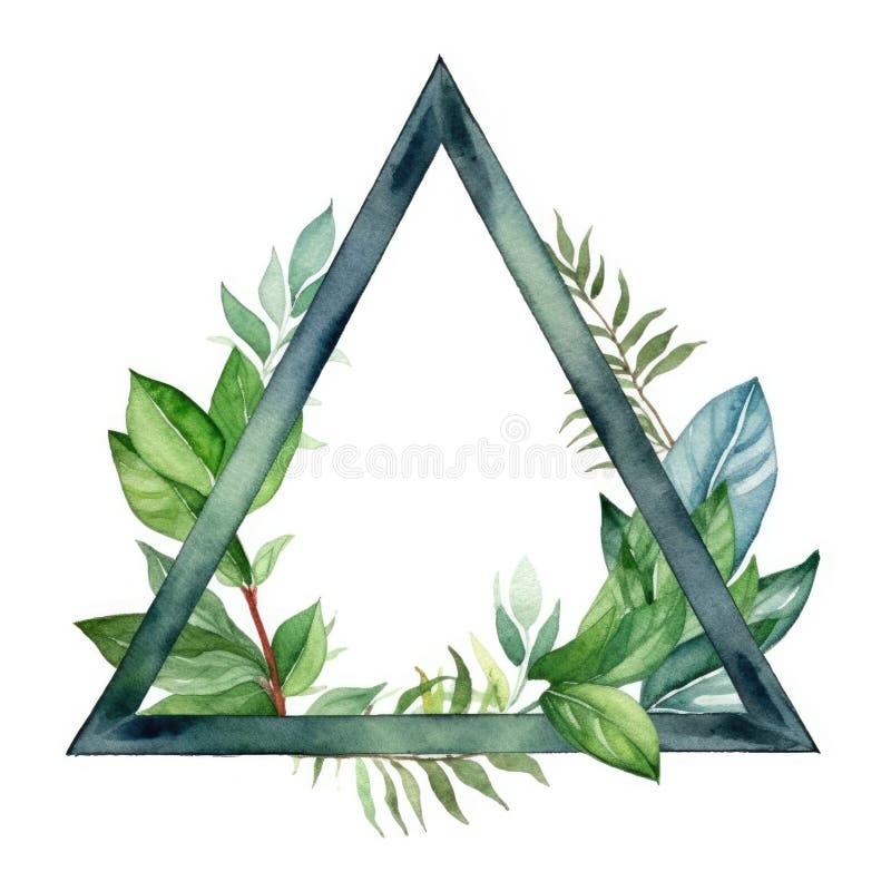 Image of Watercolor Green Leaves Triangle Frame on a White Background ...