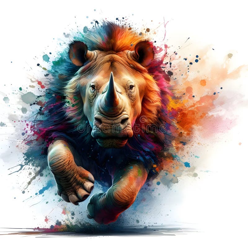 Image Watercolor of Wild Animal Roaring and Charging Directly Towards ...