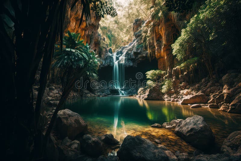 Image of Waterfall in the Middle of Jungle with Pool of Water ...
