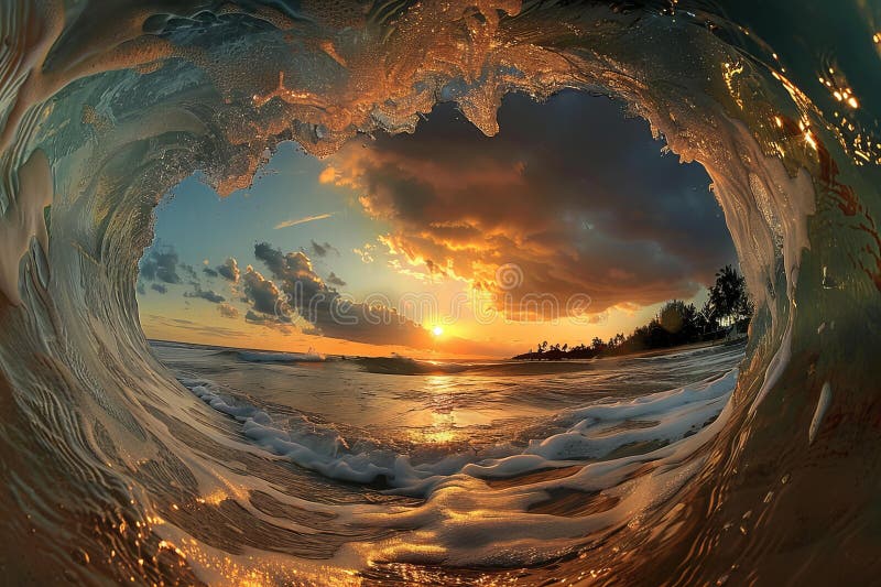 Image of a Wave from Inside, Coming Out of the Water at Sunset Stock ...