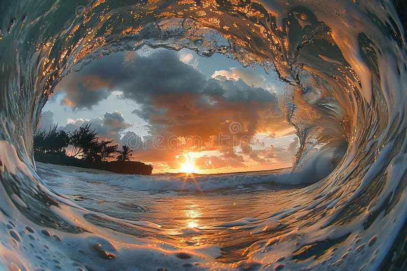 Image of a Wave from Inside, Coming Out of the Water at Sunset Stock ...