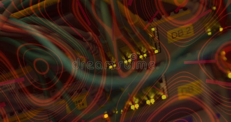 Image of Waves and Lines Moving Over Computer Hardware Stock Photo ...