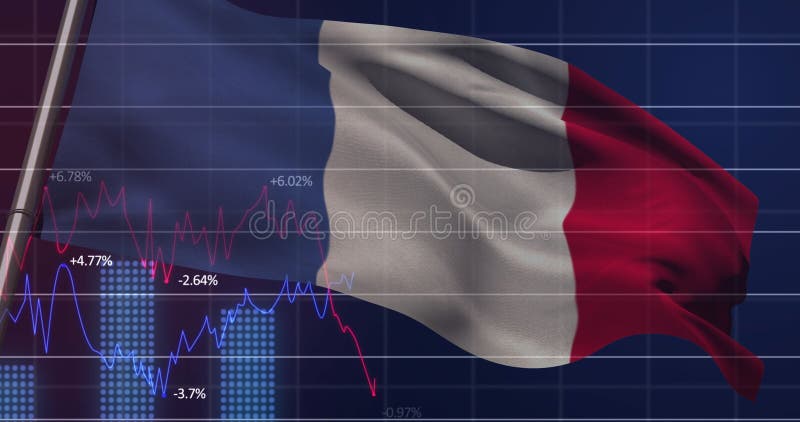 Image of Waving France Flag Over Financial Data Processing Stock ...