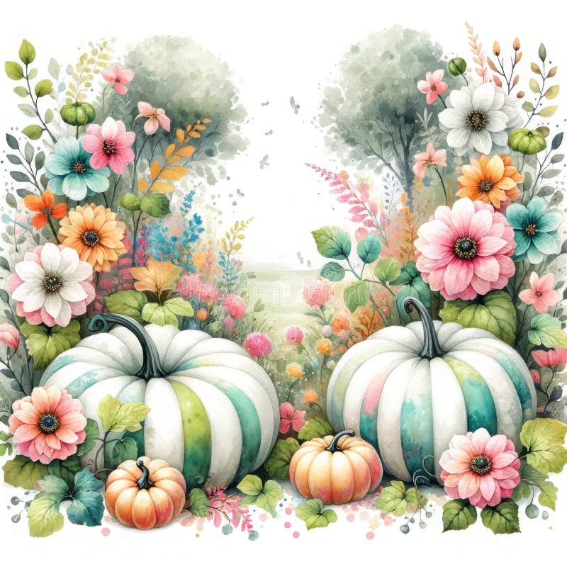 Pumpkin Patch Farm Images in Watercolor Style Designed with Soft Spring ...