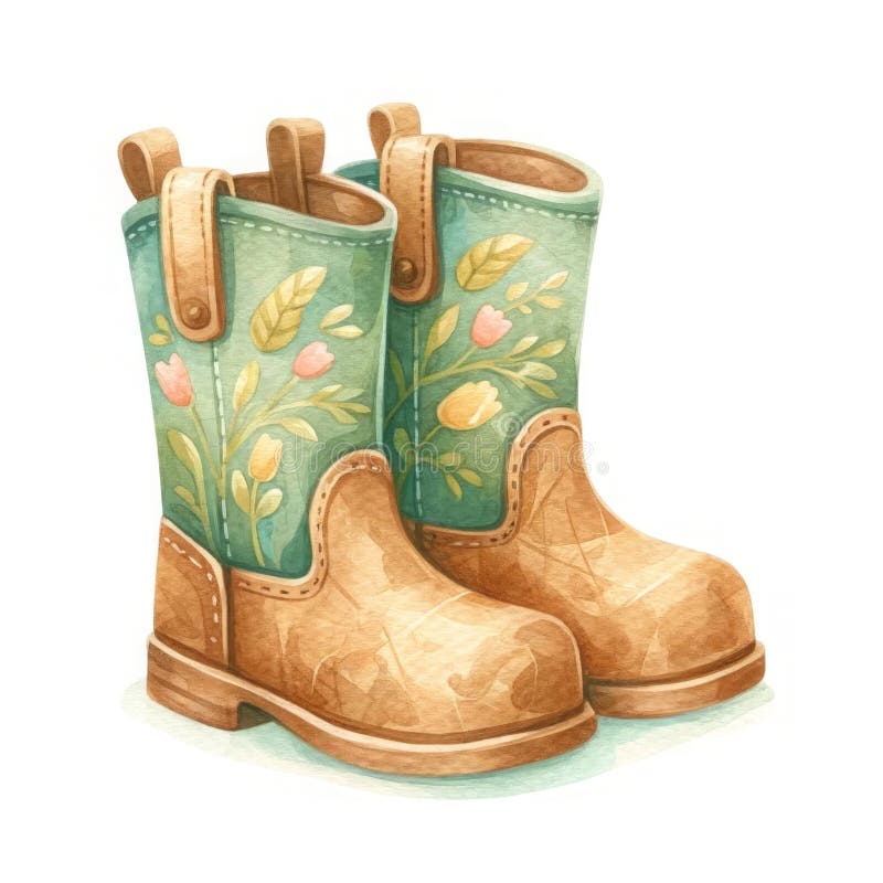 Farm Boots Images in Watercolor Style Designed with Soft Spring Color ...