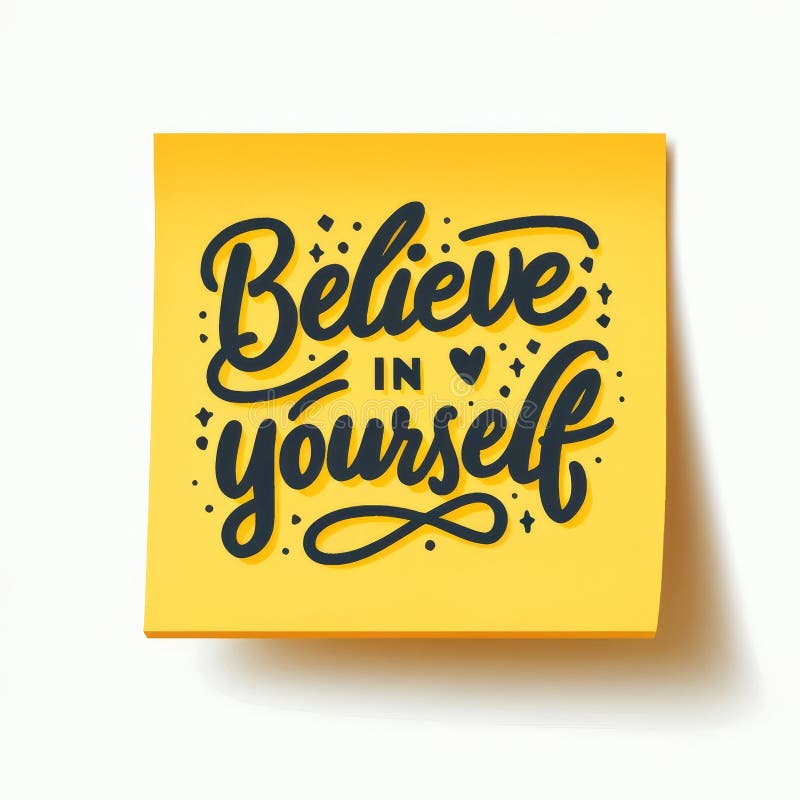 Inspirational Sticky Note with "Believe in Yourself" Message and Heart ...