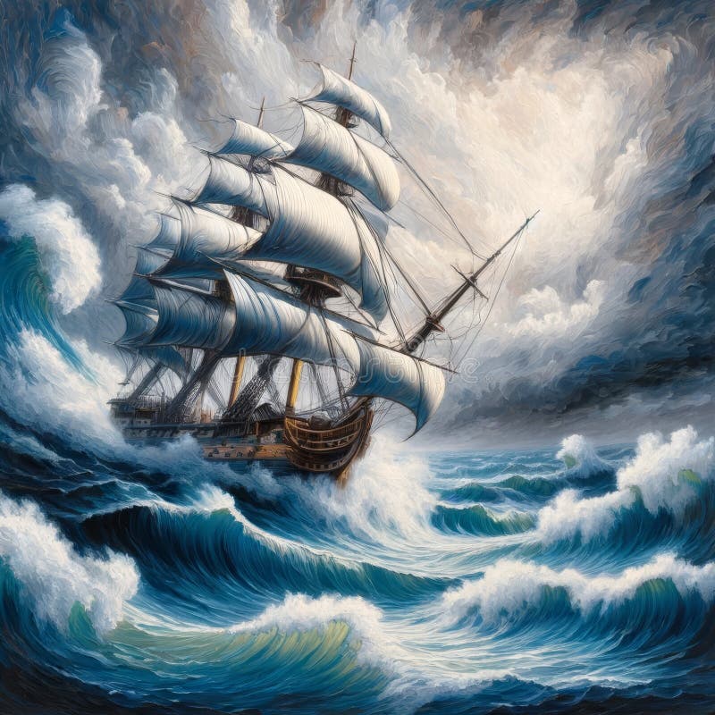 Frigate in the Gale stock illustration. Illustration of shipwreck ...
