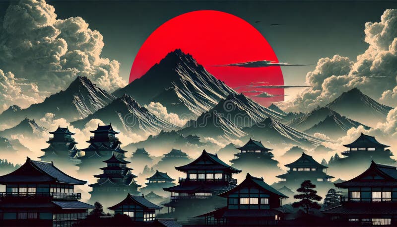 Japan in Red and Black stock illustration. Illustration of japan ...