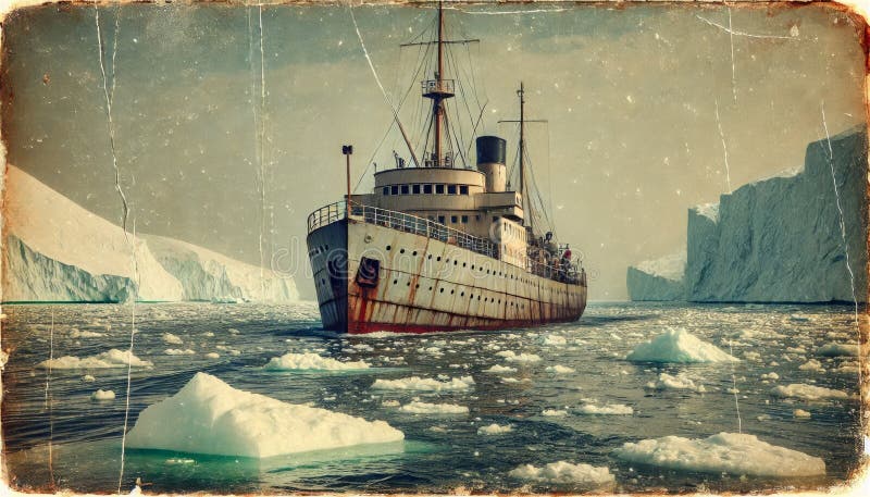 Vintage Icebreaker Scene stock illustration. Illustration of navigation ...
