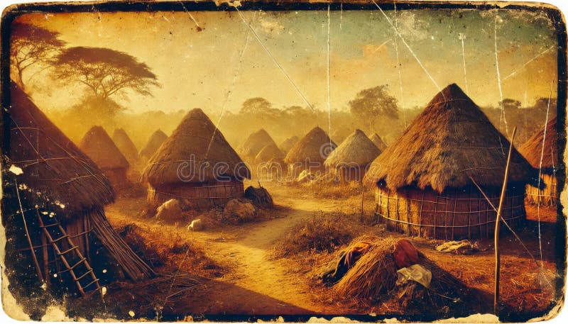 Timeless African Village Scene Stock Illustration - Illustration of ...