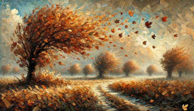 Autumn Leaves in a Windstorm Stock Illustration - Illustration of ...