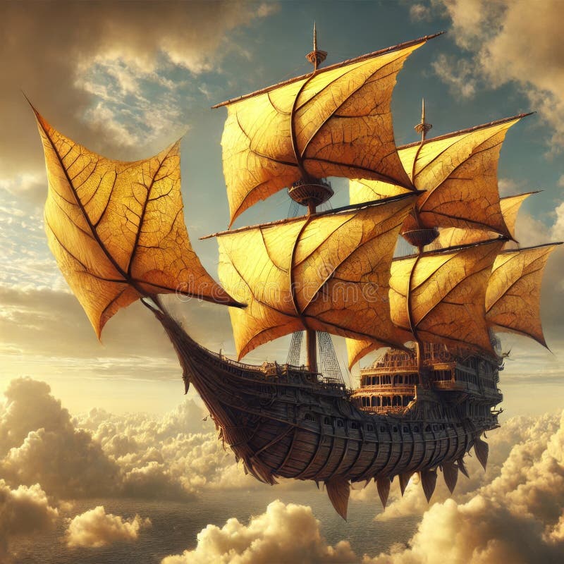 Autumn Leaf-Sailed Sky Ship Stock Illustration - Illustration of ship ...